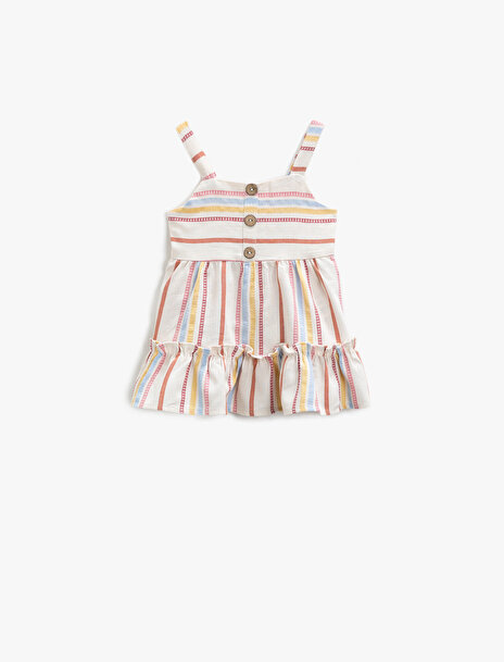 Koton Kız Çocuk Çizgili Elbise Süs Düğmeli Askılı