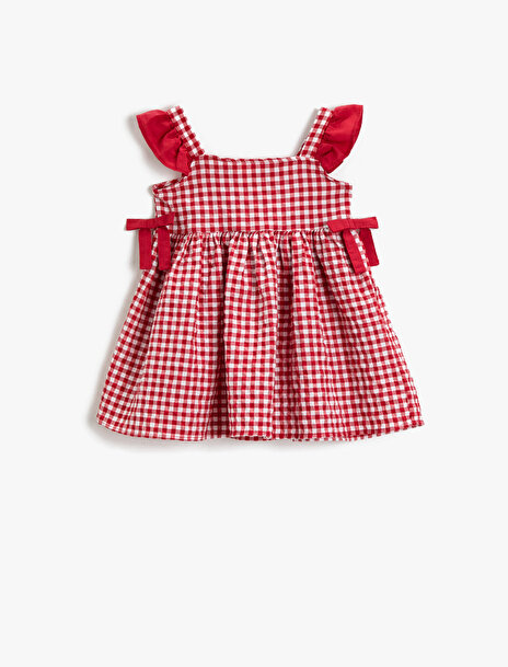 Koton Kız Çocuk Kareli Elbise Pamuklu Fiyonklu