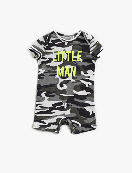 Koton Erkek Çocuk Yazılı Tulum Pamuklu Kısa Kollu Çıtçıtlı