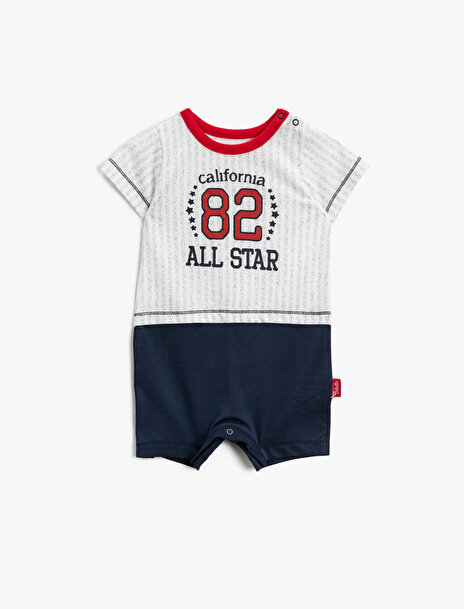 Koton Erkek Çocuk Bebetto Yazılı Tulum Pamuklu Kısa Kollu Bisiklet Yaka