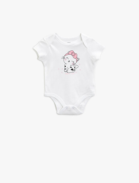 Koton Kız Çocuk Baskılı Badi Pamuklu Kısa Kollu Çıtçıtlı