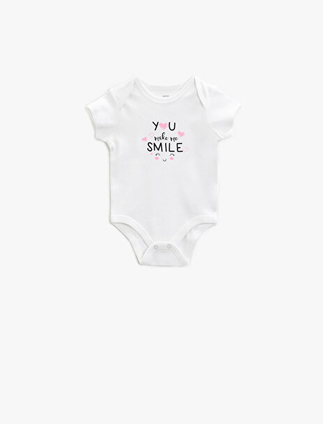 Koton Kız Çocuk Yazılı Badi Pamuklu Kısa Kollu Çıtçıtlı