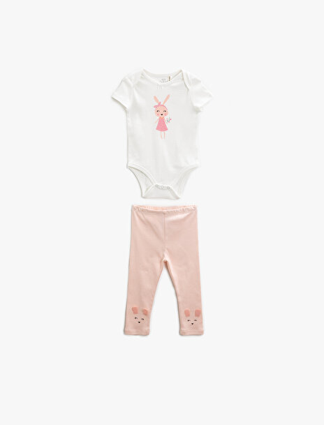 Koton Kız Çocuk Baskılı Eşofman Takımı Kısa Kollu Pamuklu