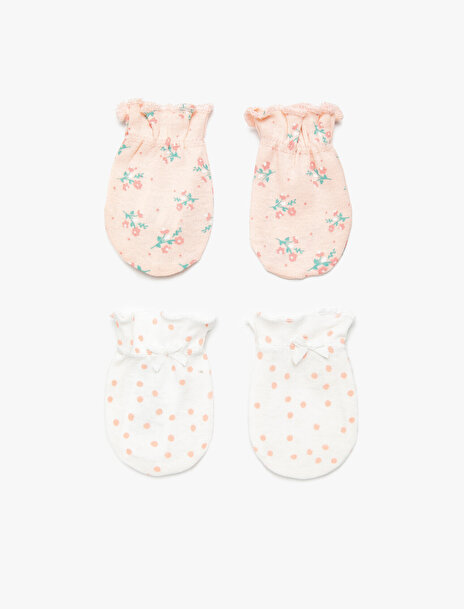 Koton Kız Çocuk Çiçekli Yenidoğan Eldiven 2li Puantiyeli Pamuklu