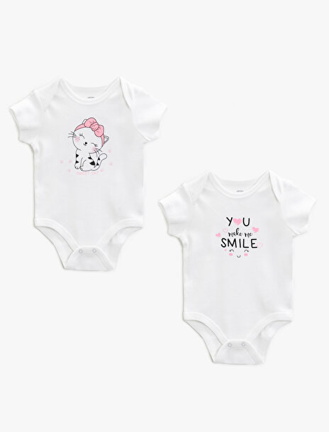 Koton Kız Çocuk Baskılı Çıtçıtlı Badi Takım Kısa Kollu Pamuklu