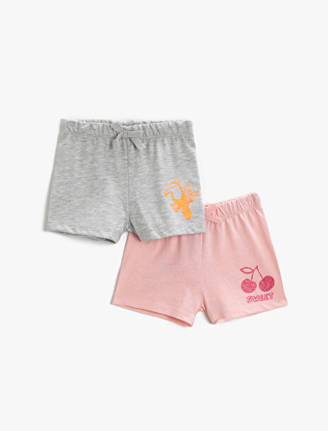 Koton Kız Çocuk Belden Bağlamalı Basic Şort Basklılı Pamuklu 2'li Koton Kız Çocuk Belden Bağlamalı Basic Şort Basklılı Pamuklu 2'li