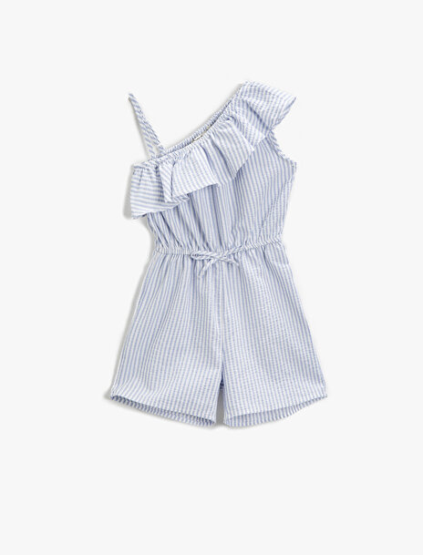 Koton Kız Çocuk Çizgili Şort Tulum Fırdır Detaylı Tek Omuz