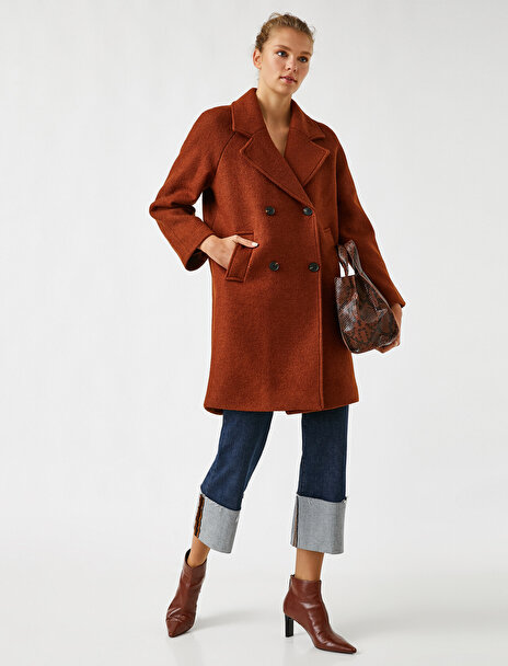 Koton Kadın Katlı Yaka Kruvaze Düğmeli Cepli Kaban