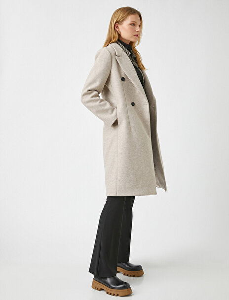 Koton Kadın V Yaka Düğmeli Kaşe Kaban