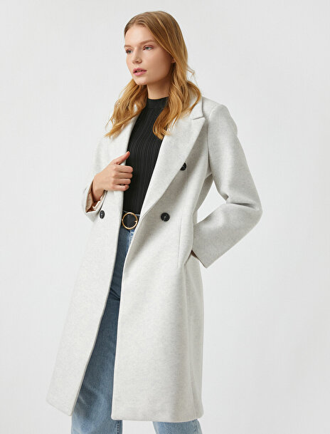 Koton Kadın V Yaka Düğmeli Kaşe Kaban