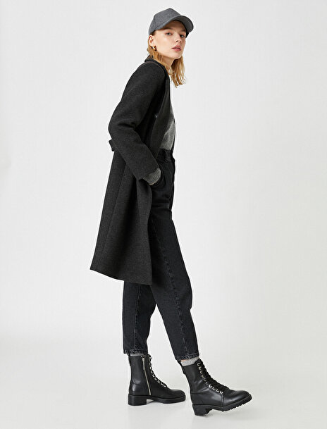 Koton Kadın V Yaka Düğmeli Kaşe Kaban