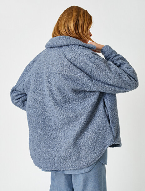 Koton Kadın Katlı Yaka Düğmeli Cepli Pelüş Ceket