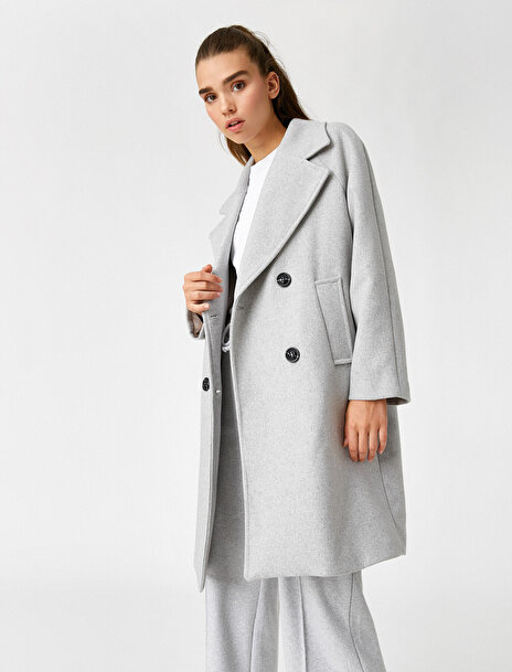 Koton Kadın Uzun Kaban Düğmeli Cep Detaylı