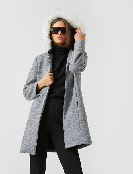 Koton Kadın Yün Karışımlı Fermuarlı Mont