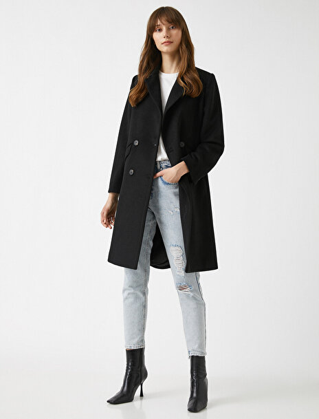 Koton Kadın Düğmeli Kaşe Kaban Cepli Yakalı