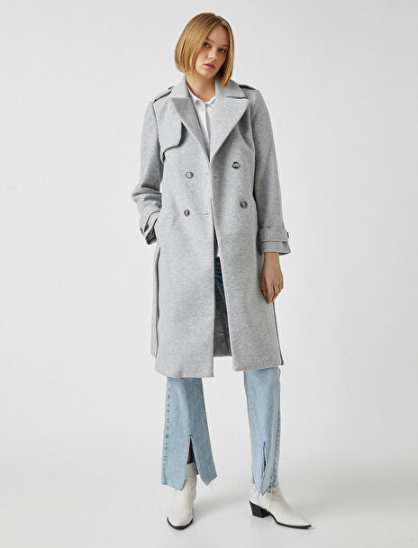 Koton Kadın Kruvaze Yaka Kuşaklı Uzun Kaban