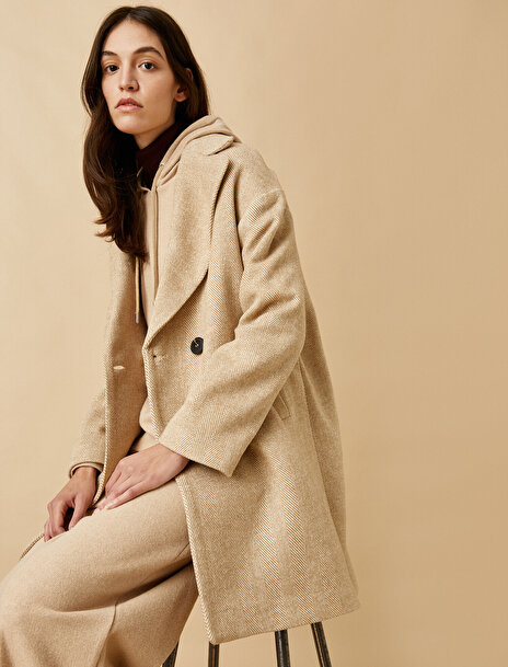 Koton Kadın Katlı Yaka Düğmeli Uzun Kaban