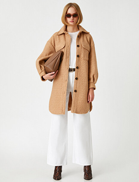 Koton Kadın Katlı Yaka Cepli Pelüş Kaban