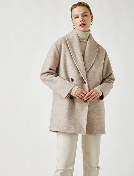 Koton Kadın Düğmeli Kaşe Kaban Cep Detaylı