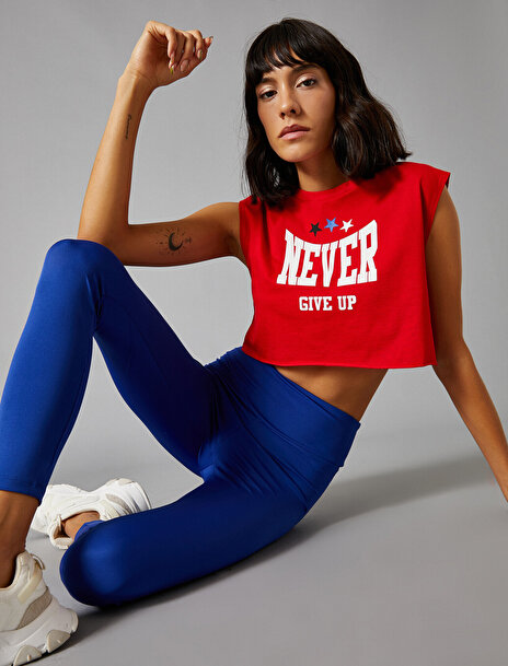 Koton Kadın Kolsuz T-Shirt Crop Yazı Baskılı