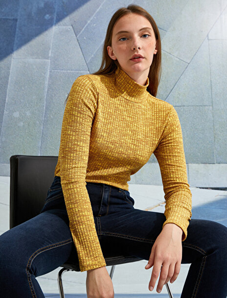 Koton Kadın Balıkçı Yaka Ribanalı Uzun Kollu Tişört