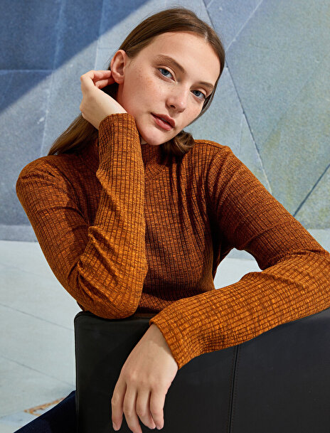 Koton Kadın Balıkçı Yaka Ribanalı Uzun Kollu Tişört