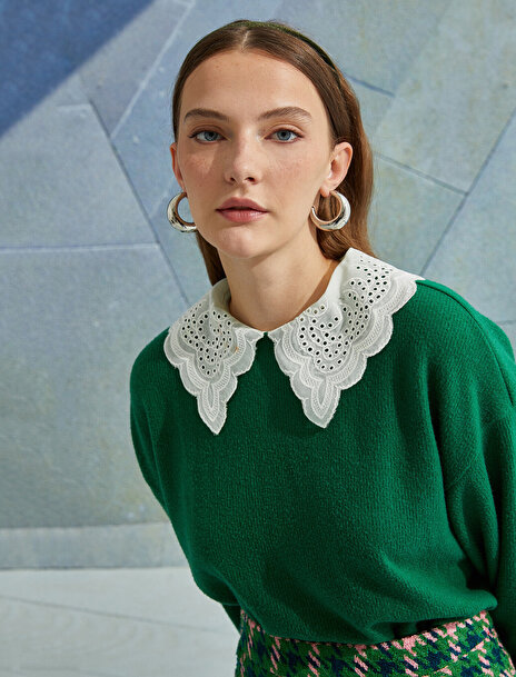 Koton Kadın Dantel Yaka Oversize Kazak