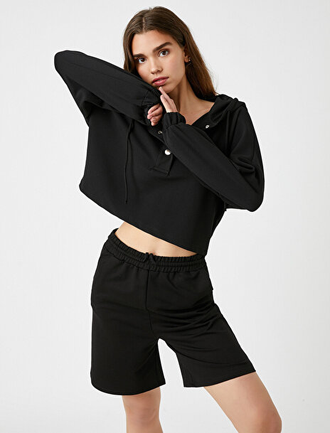 Koton Kadın Crop Sweatshirt Kapüşonlu