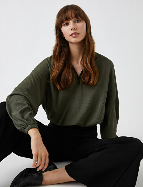 Koton Kadın Yakası Fermuarlı Sweatshirt Dokulu