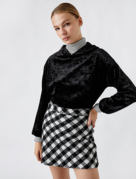 Koton Kadın Kadife Kapüşonlu Sweatshirt Uzun Kollu