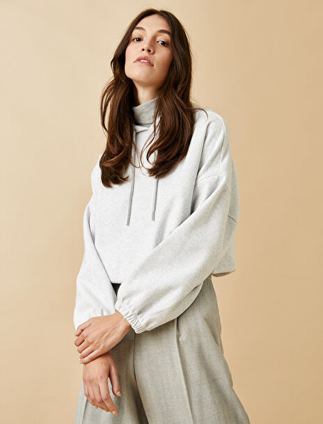 Koton Kadın Kapüşonlu Crop Sweatshirt Beli Büzgülü Koton Kadın Kapüşonlu Crop Sweatshirt Beli Büzgülü