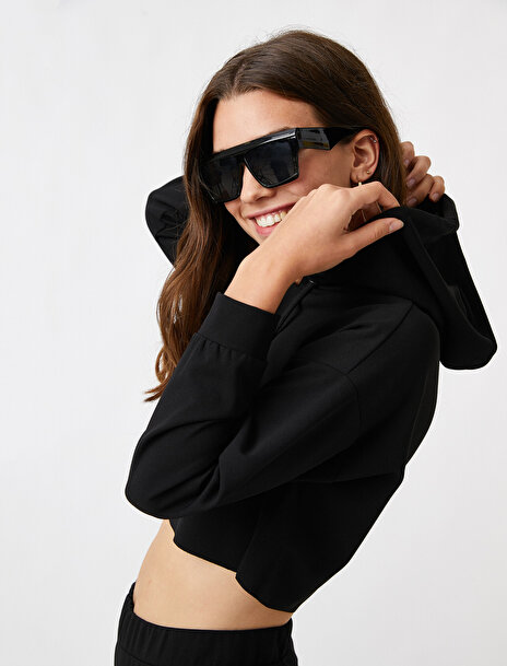 Koton Kadın Kapüşonlu Crop Sweatshirt Basic