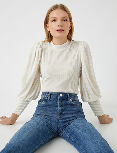 Koton Kadın Balon Kollu Çizgili Tişört