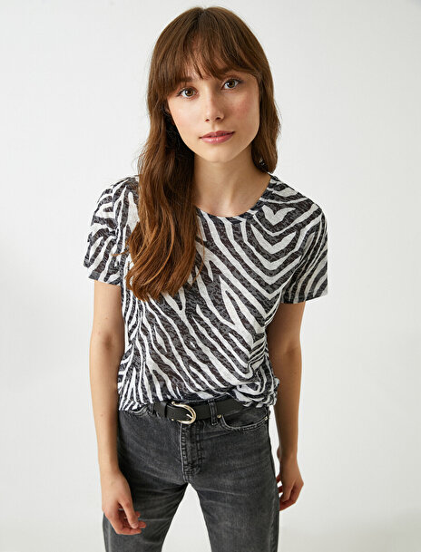 Koton Kadın Zebra Desenli Tişört