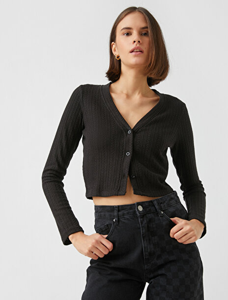 Koton Kadın Crop Fitilli Hırka