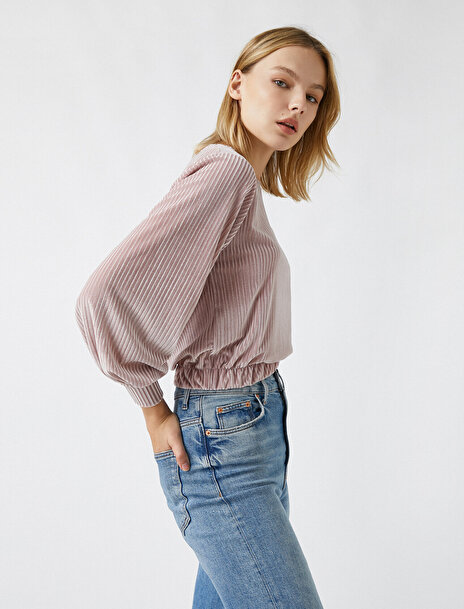 Koton Kadın Beli Lastikli Bisiklet Yaka Kolları Bol Tişört