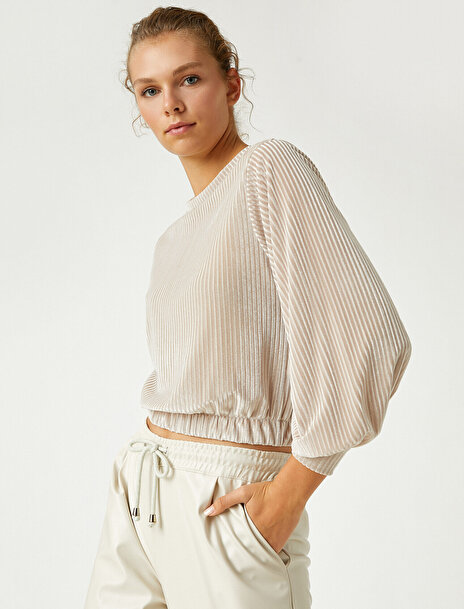 Koton Kadın Beli Lastikli Bisiklet Yaka Kolları Bol Tişört