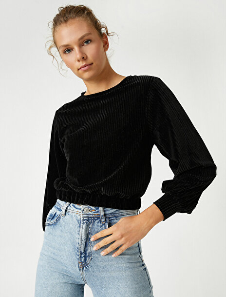 Koton Kadın Beli Lastikli Bisiklet Yaka Kolları Bol Tişört