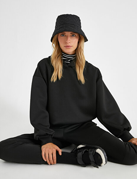 Koton Kadın Kapüşonlu Sweatshirt Beli Lastikli Düşük Omuz Koton Kadın Kapüşonlu Sweatshirt Beli Lastikli Düşük Omuz