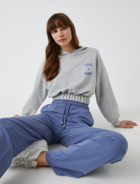 Koton Kadın Yazılı Kapüşonlu Sweatshirt Beli Lastikli