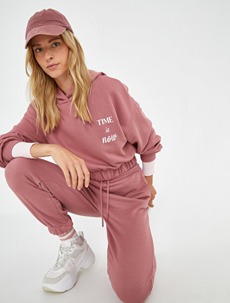 Koton Kadın Yazılı Kapüşonlu Sweatshirt Beli Lastikli