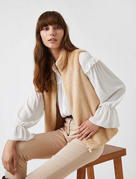 Koton Kadın Suni Kürk Yelek Fermuarlı Kolsuz