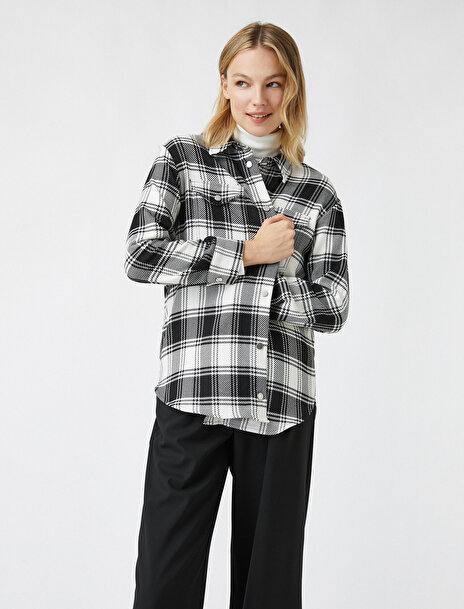Koton Kadın Ekoseli Uzun Kollu Cepli Oduncu Gömleği