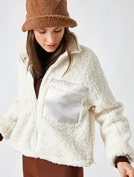 Koton Kadın Fermuarlı Dik Yaka Önden Cepli Pelüş Ceket