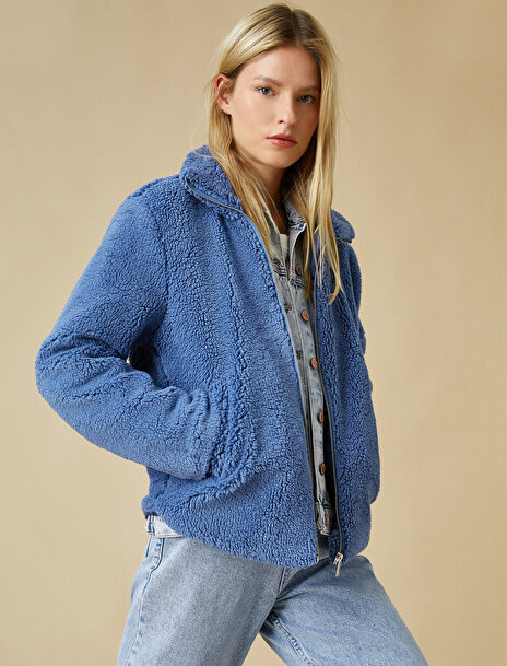 Koton Kadın Fermuarlı Dik Yaka Peluş Ceket