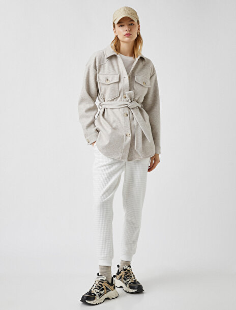 Koton Kadın Katlı Yaka Kuşaklı Gömlek Ceket