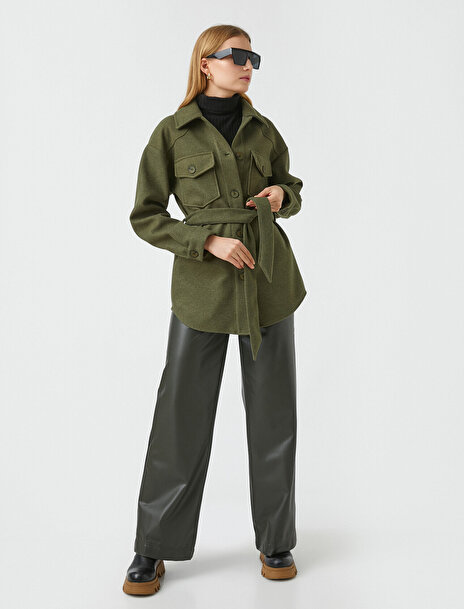 Koton Kadın Katlı Yaka Kuşaklı Gömlek Ceket