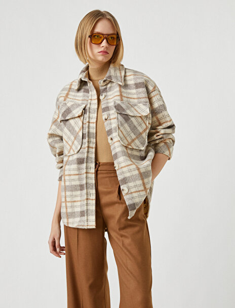 Koton Kadın Kareli Cepli Düğmeli Mont