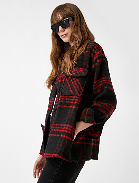 Koton Kadın Ekose Gömlek Ceket Cep Detaylı