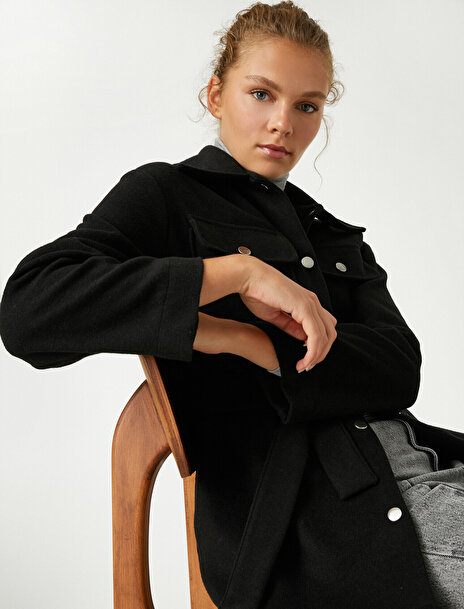 Koton Kadın Düğmeli Kuşaklı Cepli Ceket